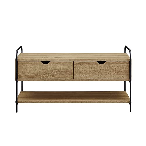 Walker Edison Brookline Urban Metal and Wood Entry Bench with Shoe Storage, 36 Inch, Driftwood