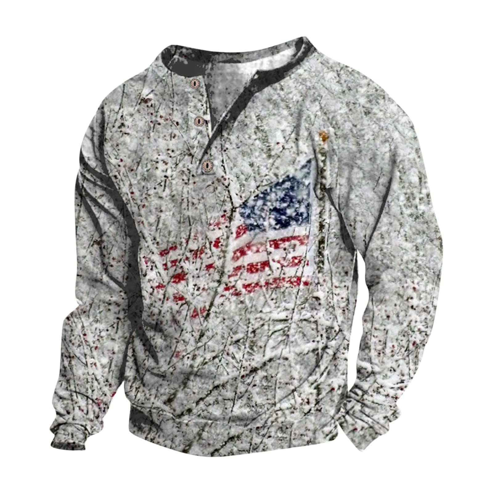 Ymosrh Mens Hoodies, Hoodie Sweatshirt Men Oversized Hoodie Sweatshirt V-Neck Sweater Men's 3D Digital Printing Stand Collar 3 Button Vintage Black Hoodie Blank Crewneck Sweatshirt (L, Light Gray)