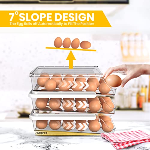 Utopia Kitchen Rolling Egg Container for Refrigerator with Lid - Pack of 2 Stackable Plastic Egg Holder for Refrigerator - Terrazo Egg Tray for Refrigerator or Fridge Organizer