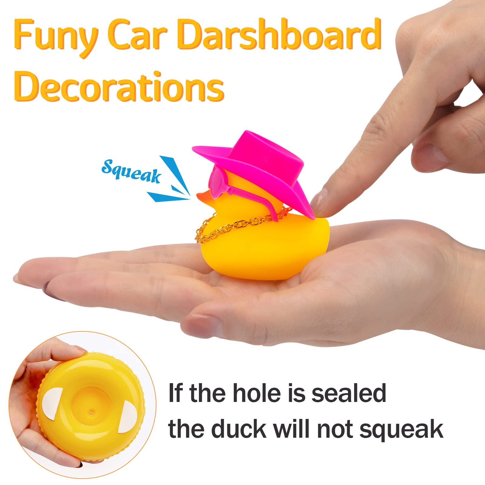 wonuu Car Rubber Duck Car Duck Decoration Dashboard Car Ornament for Car Dashboard Decoration Accessories with Mini Flower Hat Swim Ring Necklace and Sunglasses, I_red Heart Glasses&Pink Hat