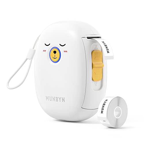 MUNBYN Bluetooth Label Maker, Portable Label Maker Machine with Tape Thermal Label Printer with 1 Roll Label Tape, Name Price Date Sticker Tag Printer for Home Office and Store Organization, (Bear)