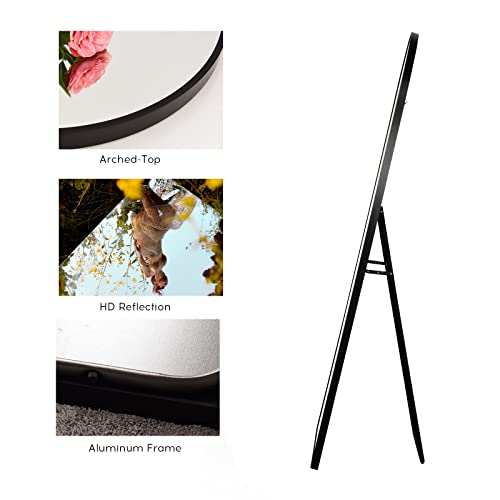 AyeWish Full Length Mirror, Floor Mirror with Stand, Arched Mirror, Standing Mirror, Tall Mirror, Wall Mounted, FreeStanding, Large Mirror, 64"×21", Aluminum Frame -Black