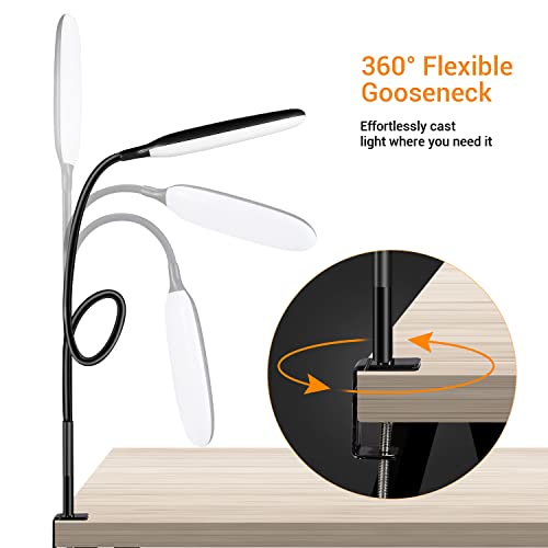 CELYST LED Desk Lamp with Clamp, 10W Flexible Gooseneck Swing Arm Clip Lamp with USB Plug, 3 Color Modes, 30 Brightness Levels, Eye-Caring Portable Desk Light for Home Office Reading Working (Black)