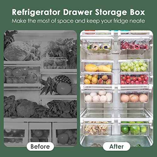 Yilingchild Fridge Drawer Organizer, Clear Refrigerator Organizer Bins with Handle, Pull-out Kitchen Fridge Storage Box for Egg Fruit Vegetable, Fit for Fridge Shelf Under 0.6" (1 Pack,No Dividers)