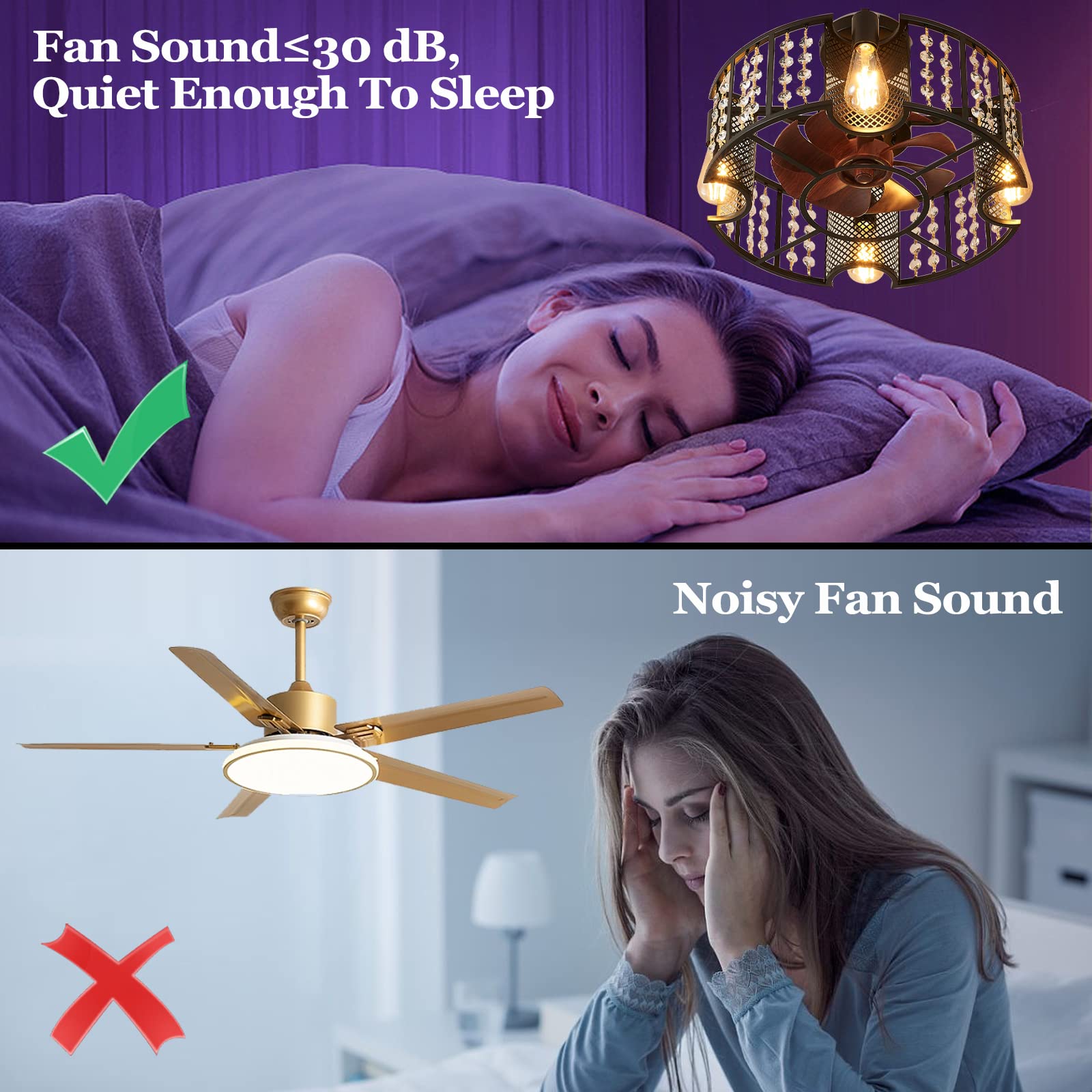 XuanDe Ceiling Fans with Lights and Remote, Vintage Caged Ceiling Fans Industrial Farmhouse Rustic Ceiling Fan Bladeless Enclosed Flush Mount for Hall, Living Room, Bedroom(Bulb x 6 Included)