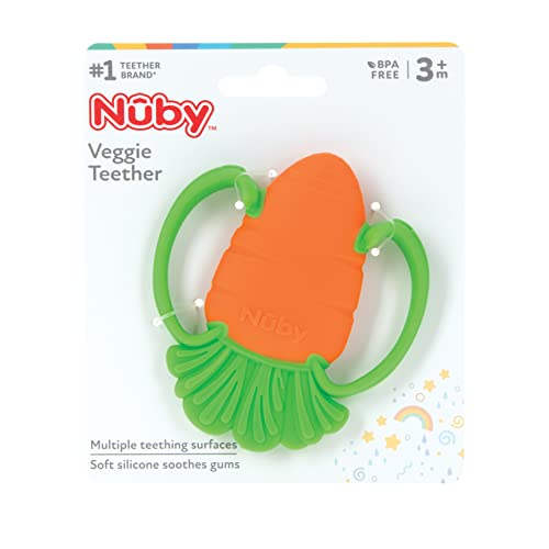 Nuby Veggie Teether for Teething Relief - Soft Baby Teething Toy - 3+ Months - Carrot