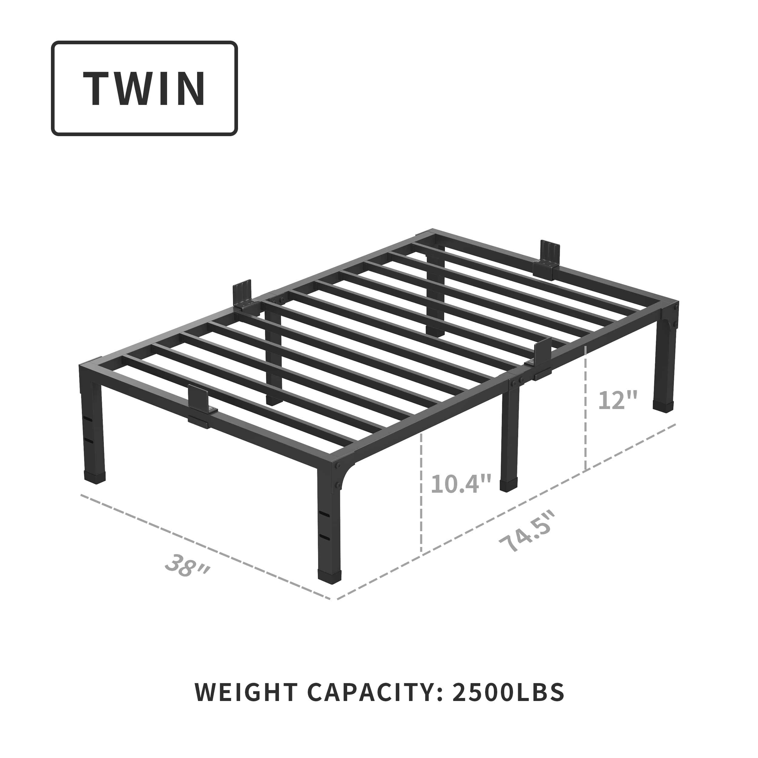 MAF 12 Inch Twin Bed Frames with Mattress Slide Stopper Black Heavy Duty Metal Platform Bed Frame Steel Slat Support, No Box Spring Needed, Noise Free, Easy Assembly