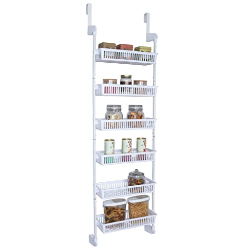 Smart Design Over The Door Organizer for Storage – Perfect for Pantry, Bedroom, Bathroom, Playroom, Kitchen - Maximum Storage with 6 Baskets - Adjustable Steel Frame & Wall Mount – White