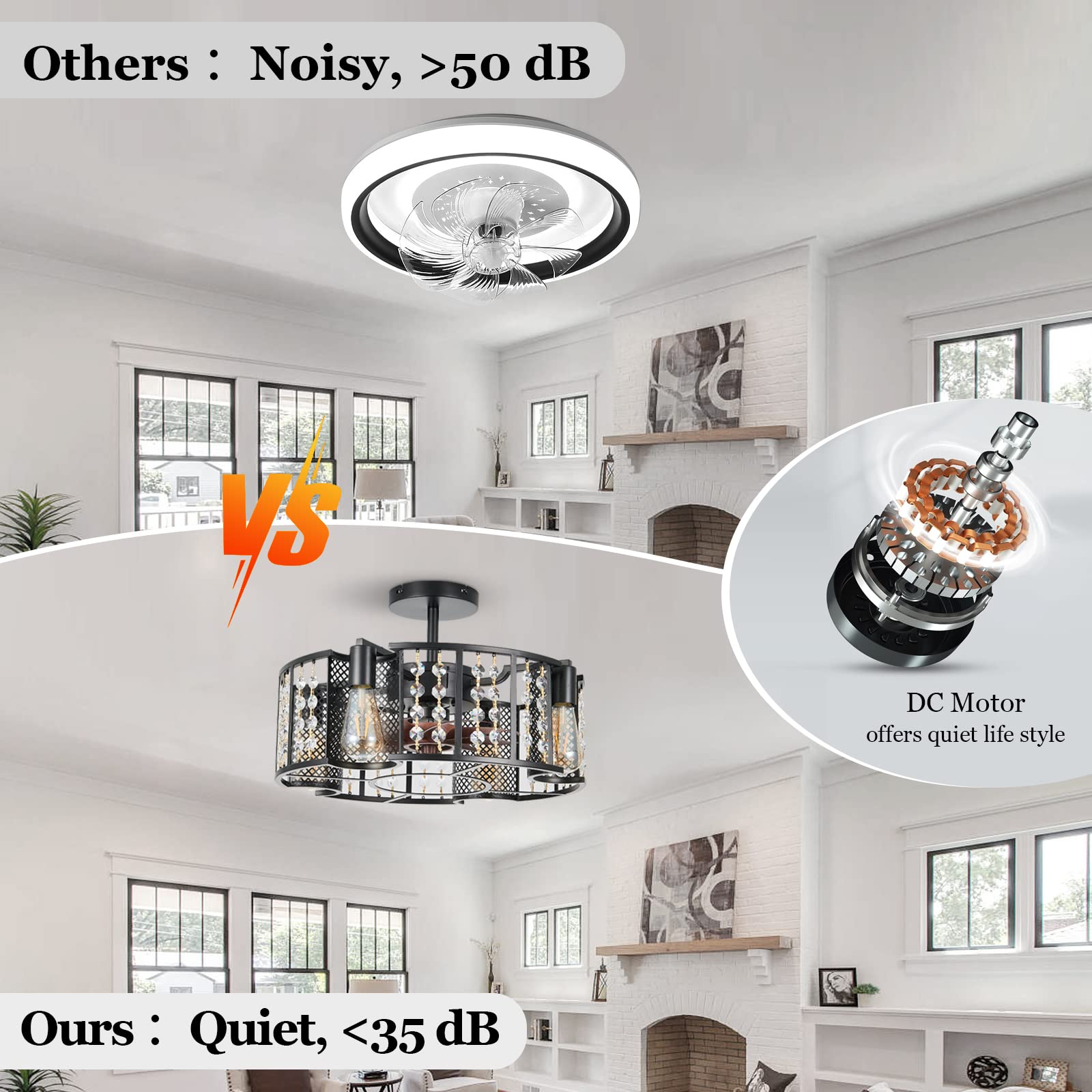 XuanDe Ceiling Fans with Lights and Remote, Vintage Caged Ceiling Fans Industrial Farmhouse Rustic Ceiling Fan Bladeless Enclosed Flush Mount for Hall, Living Room, Bedroom(Bulb x 6 Included)