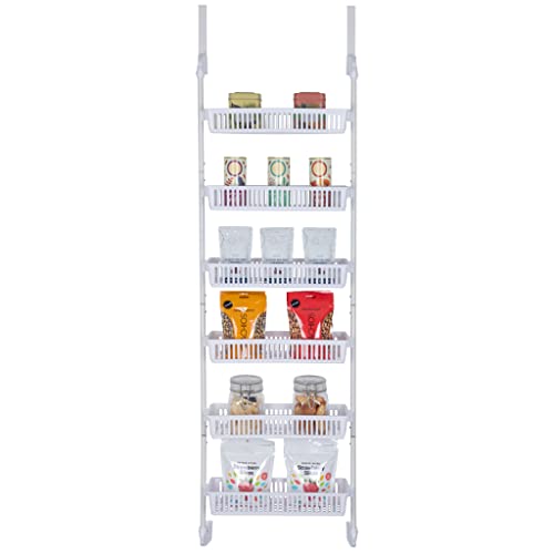 Smart Design Over The Door Organizer for Storage – Perfect for Pantry, Bedroom, Bathroom, Playroom, Kitchen - Maximum Storage with 6 Baskets - Adjustable Steel Frame & Wall Mount – White