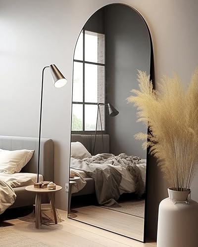 AyeWish Full Length Mirror, Floor Mirror with Stand, Arched Mirror, Standing Mirror, Tall Mirror, Wall Mounted, FreeStanding, Large Mirror, 64"Ć21", Aluminum Frame -Black