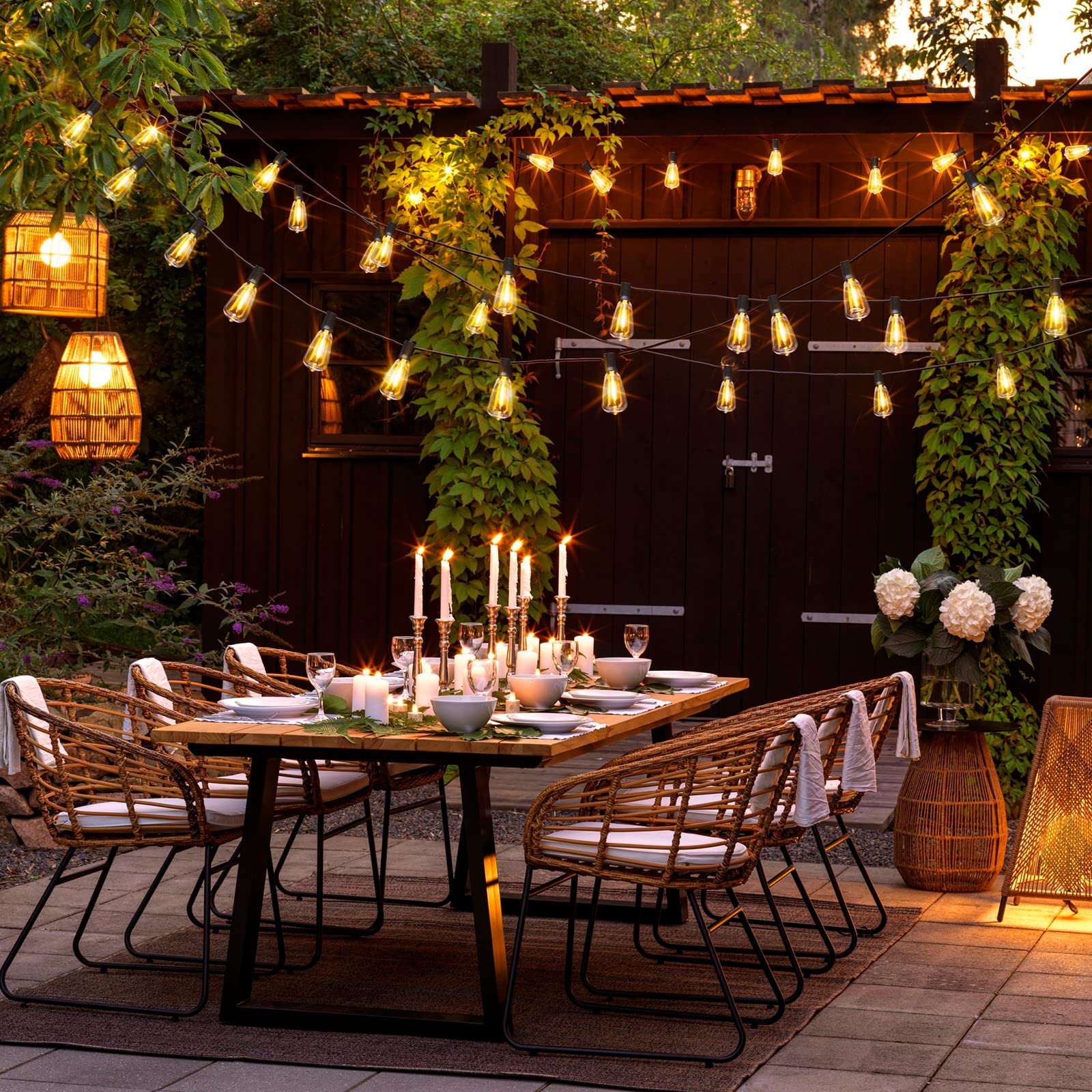 WENFENG Outdoor String Lights, 50FT 2200K LED Patio Lights with ST38 Waterproof Bulbs, Retro Connectable String Lights for Patio Backyard Balcony