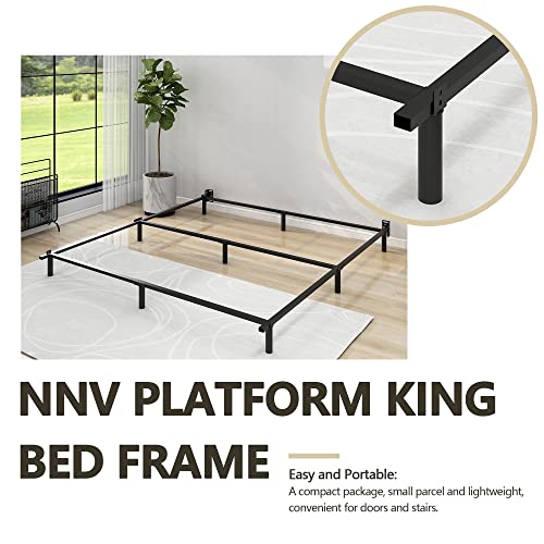 NNV Twin XL Bed Frame 7 Inch Metal Platform Bed Frame Base for Box Spring and Mattress 6-Legs Support Noise-Free Non-Slip Easy Assembly Black