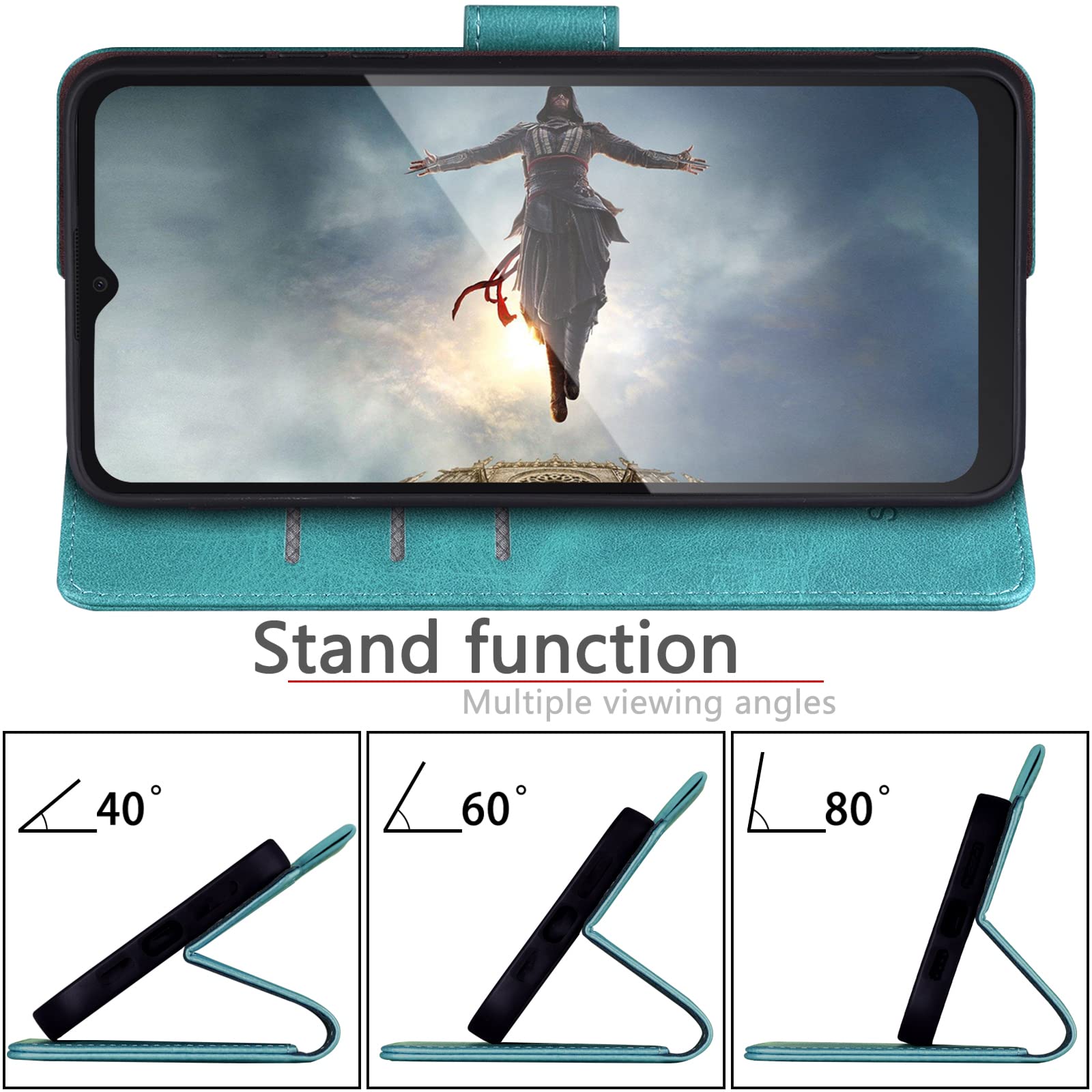 SUANPOT for Samsung Galaxy A14 5G Wallet case with RFID Blocking Credit Card Holder,Flip Book PU Leather Protective Cover Women Men for Samsung A14 Phone case (Blue Green)