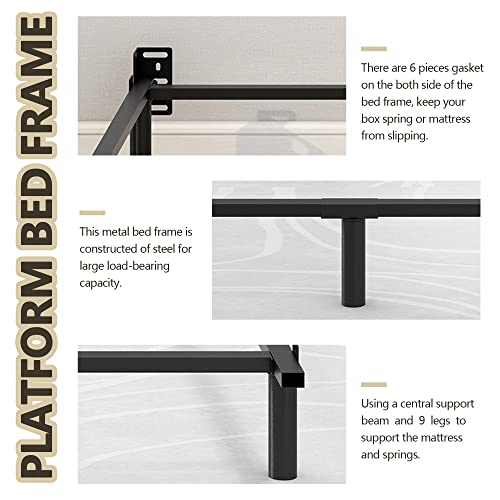 NNV Twin XL Bed Frame 7 Inch Metal Platform Bed Frame Base for Box Spring and Mattress 6-Legs Support Noise-Free Non-Slip Easy Assembly Black