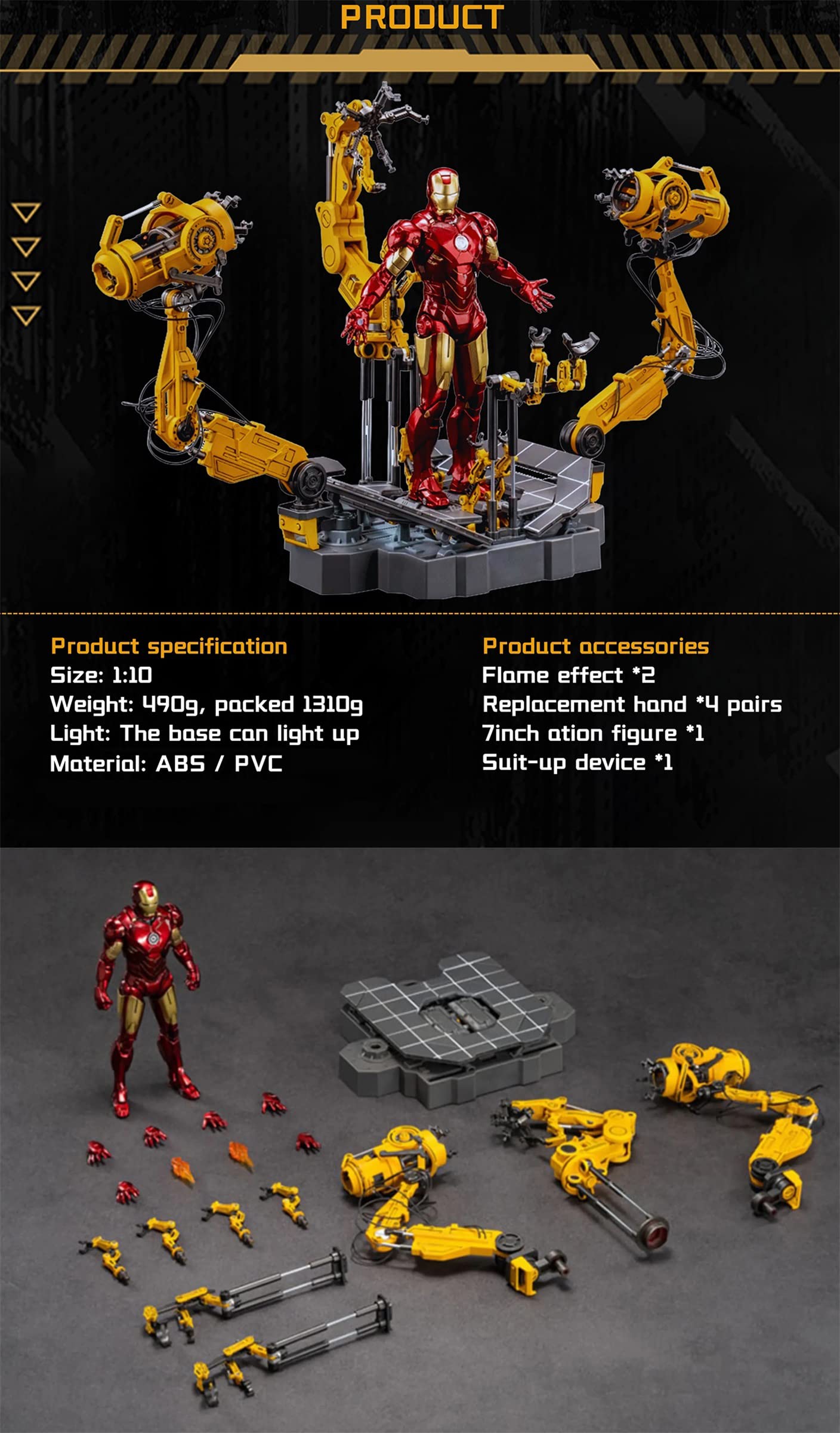BANOBI Ironman MK4 Suit-up Gantry,7 Inch Action Figure,Collectible Ironman Scence,Light with Platform