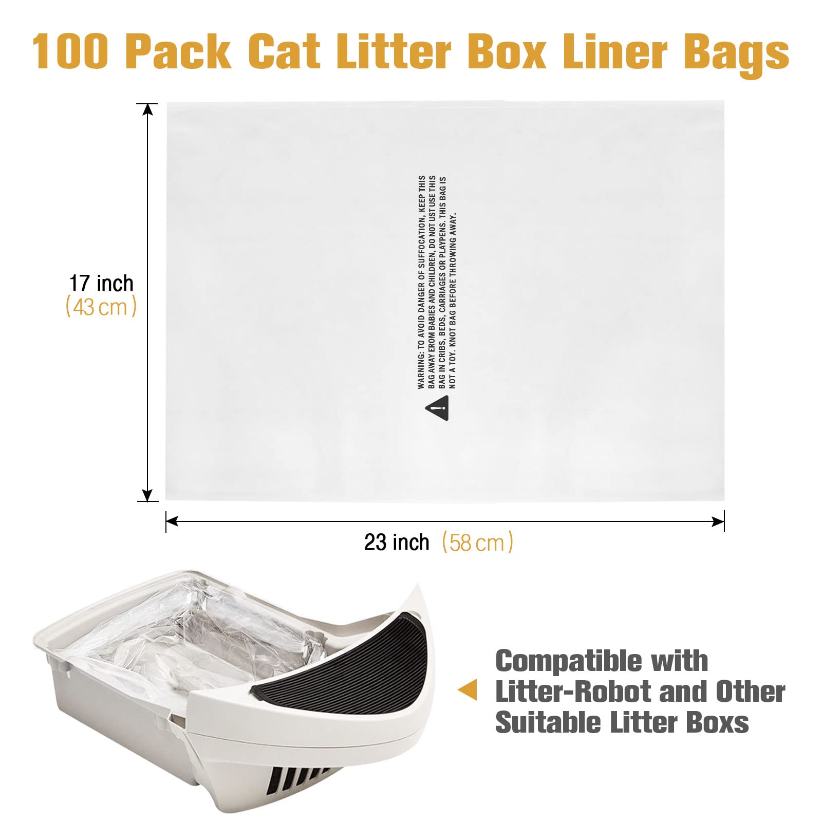 Ligebul 100 Pack Cat Robot Litter Bags for Litter R-obot 4 Waste Bags, Cat Litter Bags for Litter Box Robot 3 Waste Bags Liners Durable Litter Box Liner Replacement, 9-11 Gallons