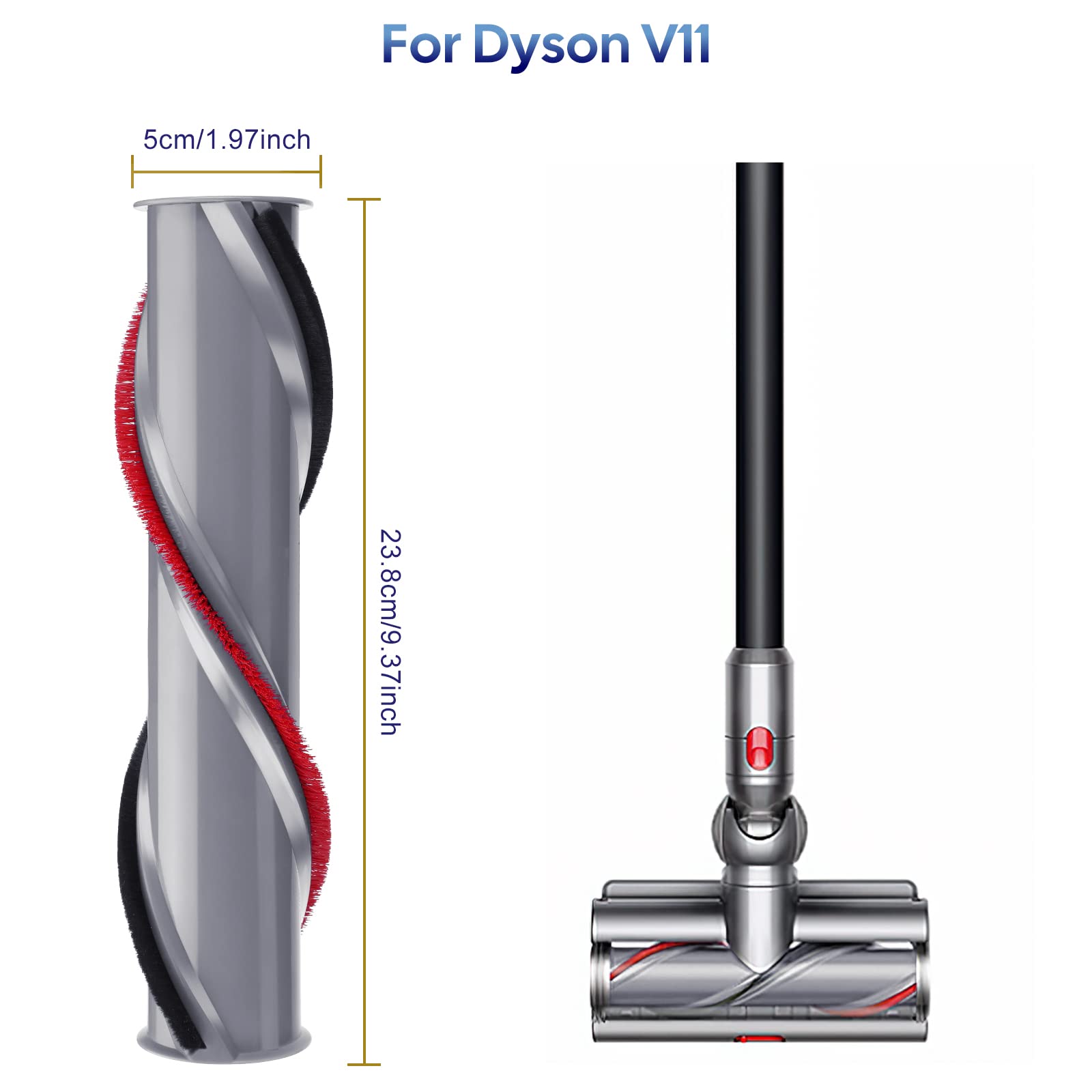 WIOR Roller Brush Roll Bar Replacement Compatible with Dyson V11 Cordless Vacuum Cleaner, Brushroll Roller Brush Replacement Attachment for Dyson V11 Cleaner Head Brush Part No. 970135-01, 970100-05
