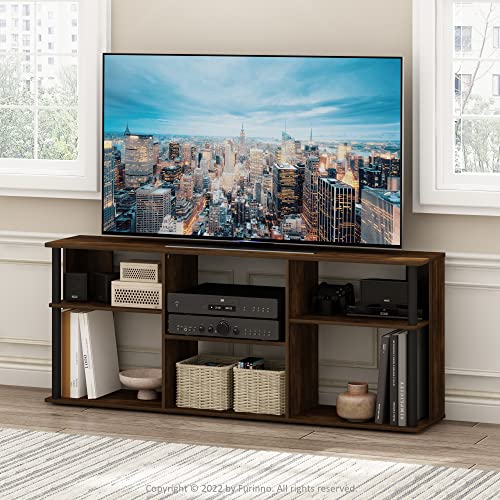 Furinno Classic Stand with Plastic Poles for TV up to 65-Inch, Amber Pine/Black