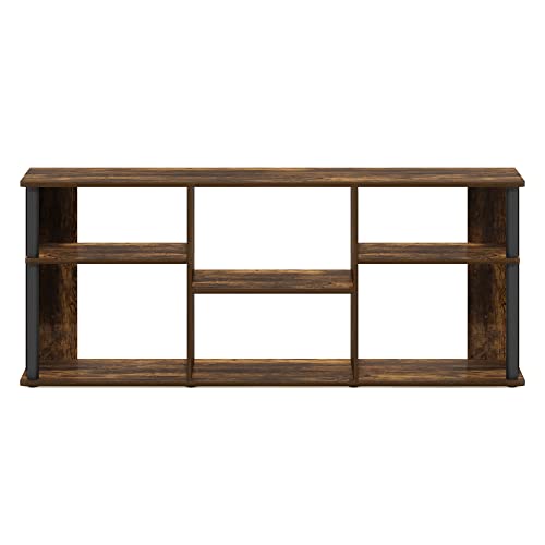 Furinno Classic Stand with Plastic Poles for TV up to 65-Inch, Amber Pine/Black