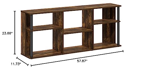 Furinno Classic Stand with Plastic Poles for TV up to 65-Inch, Amber Pine/Black