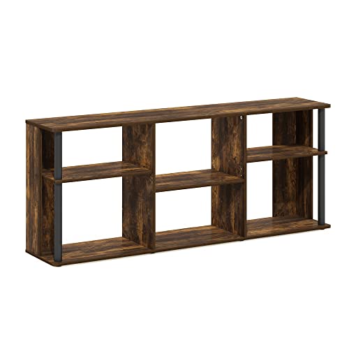 Furinno Classic Stand with Plastic Poles for TV up to 65-Inch, Amber Pine/Black
