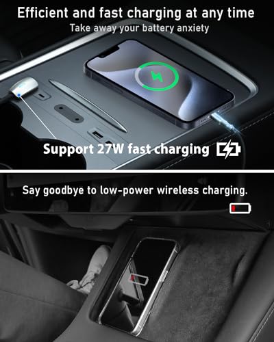 ANKEWAY Car Charger Multi Port for Tesla Model 3/Y (2021-2023), Center Console USB Hub Docking Station 100% Fit for Tesla Model 3/Y, Model 3 & Model Y Accessories, Tesla Accessories