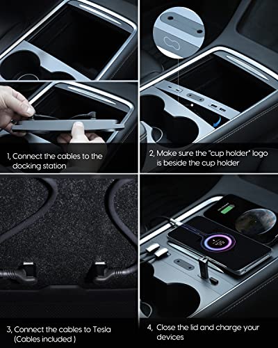 ANKEWAY Car Charger Multi Port for Tesla Model 3/Y (2021-2023), Center Console USB Hub Docking Station 100% Fit for Tesla Model 3/Y, Model 3 & Model Y Accessories, Tesla Accessories