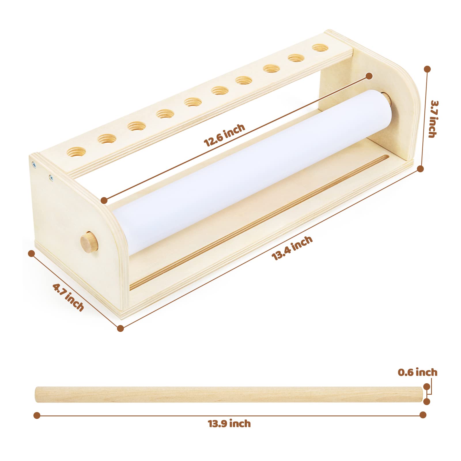 Beright Wooden Tabletop Paper Roll Dispenser, not with Paper, Suitable Size for 11.8" Width Paper Rolls, Desktop Solidwood Easel for Kids Drawing and Writing