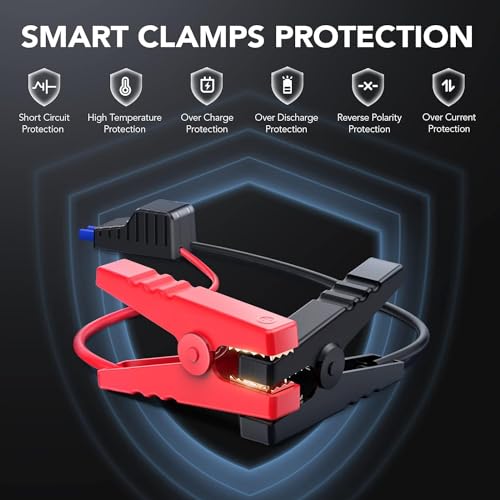 FLYLINKTECH Car Jump Starter 2500A 12V Smart Auto Battery Booster Pack(for uo to 8.0L Gas & 6.5L Diesel), Portable Power Bank, 19.6'' Safe Jumper Cable, LED Flashlight, EC5 Car Cigarette Lighter
