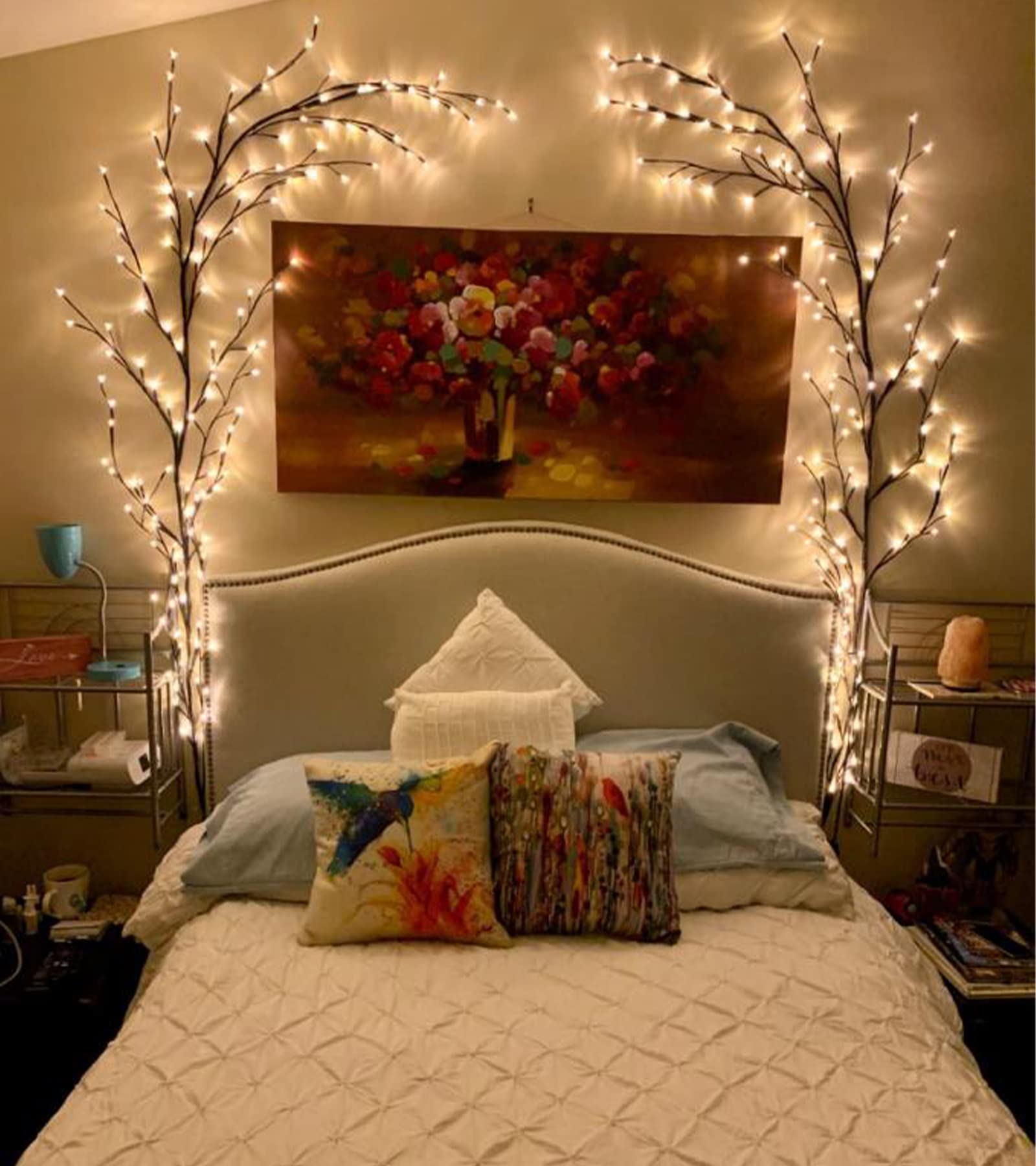 LKGOOD Vines for Room Decor with Remote Control On/Off Timmer Dim,7.5FT Artificial Plants Tree Willow Vine Lights Plug in 144 LEDs for Walls Bedroom,Living Room,Indoor Home Decoration(Brown)