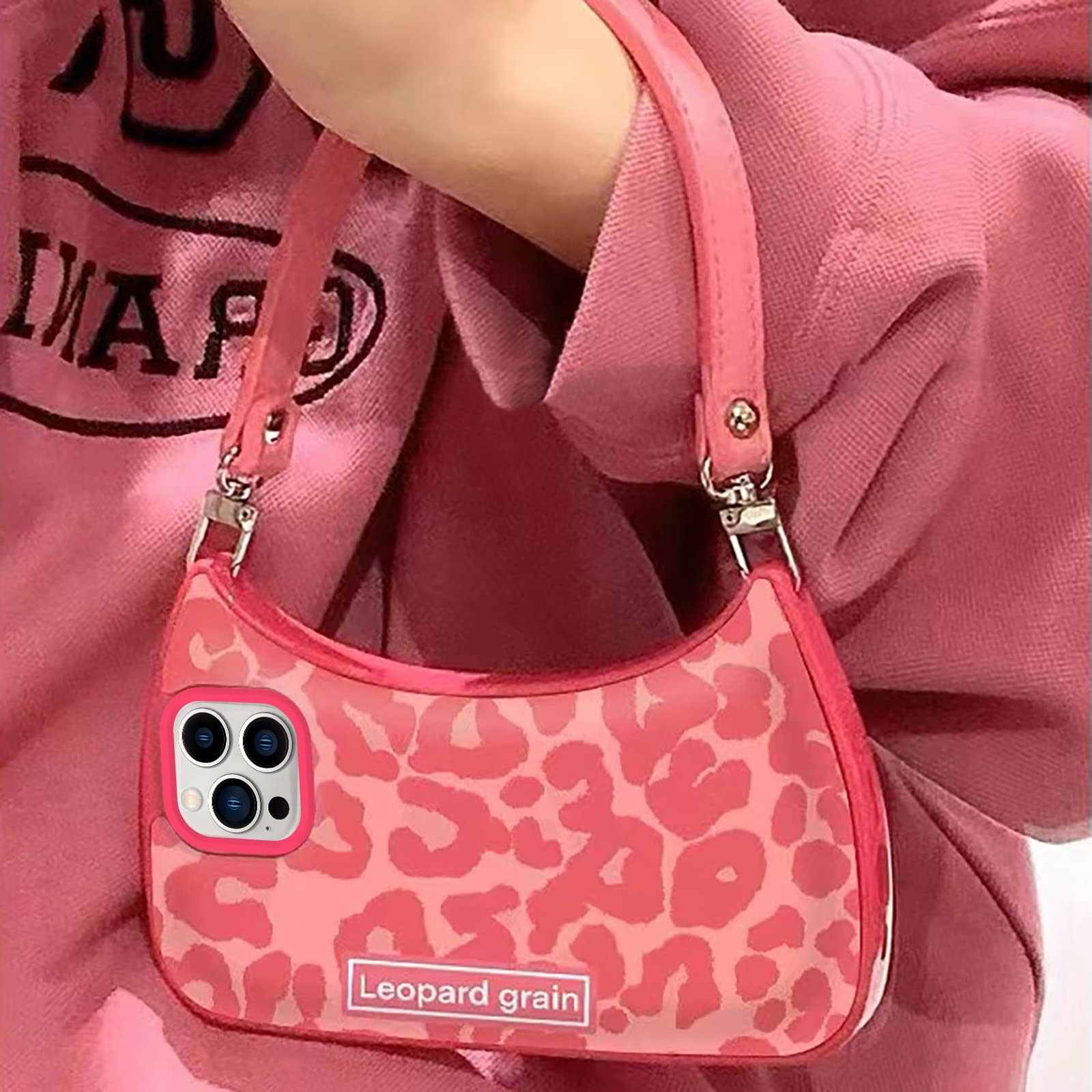 Compatible with iPhone 13 Pro Max Case Cute Aesthetic Pink Leopard Print Wallet-Shaped with Strap Bracelet Chain Shockproof Protective Case for Women Girls