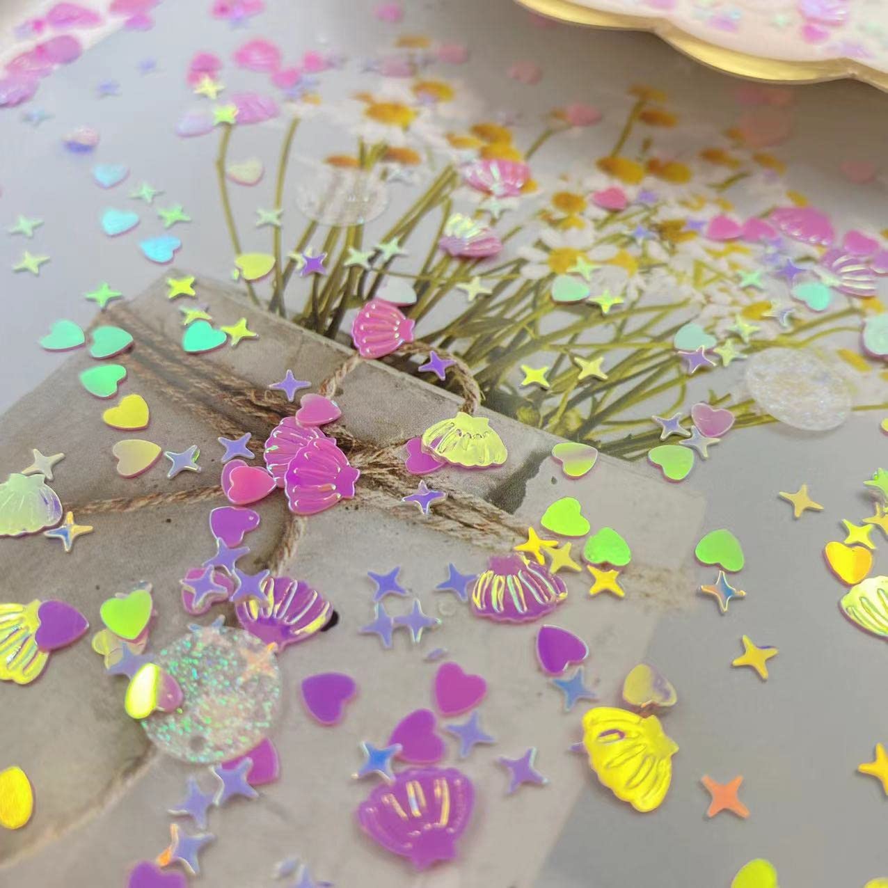 2000 Pieces Mermaid Seashell Party Glitter PVC Table Confetti for Wedding Birthday Party Decoration Celebrations Mermaid confetti,Bridal Shower Valentines Party Decorations (Pink)