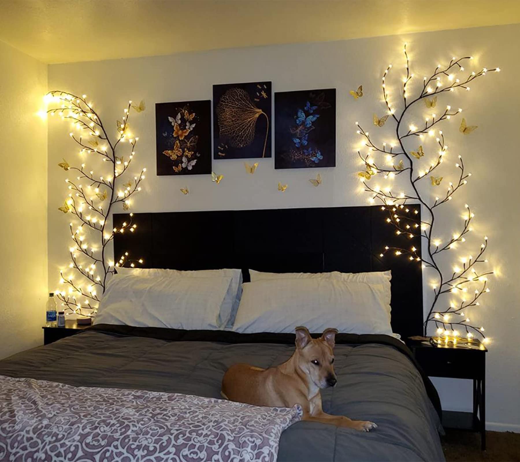 LKGOOD Vines for Room Decor with Remote Control On/Off Timmer Dim,7.5FT Artificial Plants Tree Willow Vine Lights Plug in 144 LEDs for Walls Bedroom,Living Room,Indoor Home Decoration(Brown)