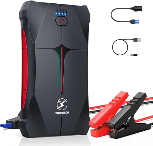 FLYLINKTECH Car Jump Starter 2500A 12V Smart Auto Battery Booster Pack(for uo to 8.0L Gas & 6.5L Diesel), Portable Power Bank, 19.6'' Safe Jumper Cable, LED Flashlight, EC5 Car Cigarette Lighter