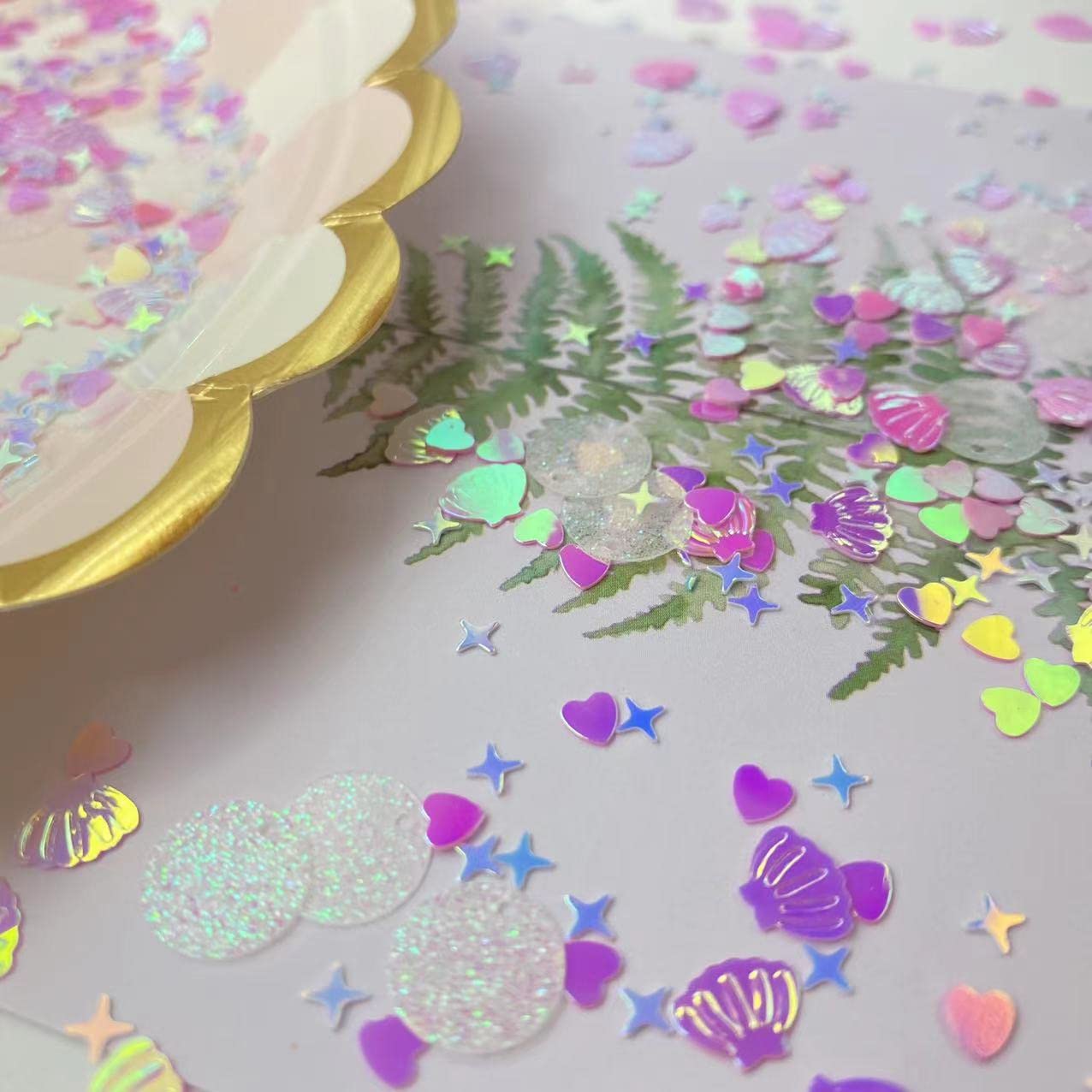 2000 Pieces Mermaid Seashell Party Glitter PVC Table Confetti for Wedding Birthday Party Decoration Celebrations Mermaid confetti,Bridal Shower Valentines Party Decorations (Pink)