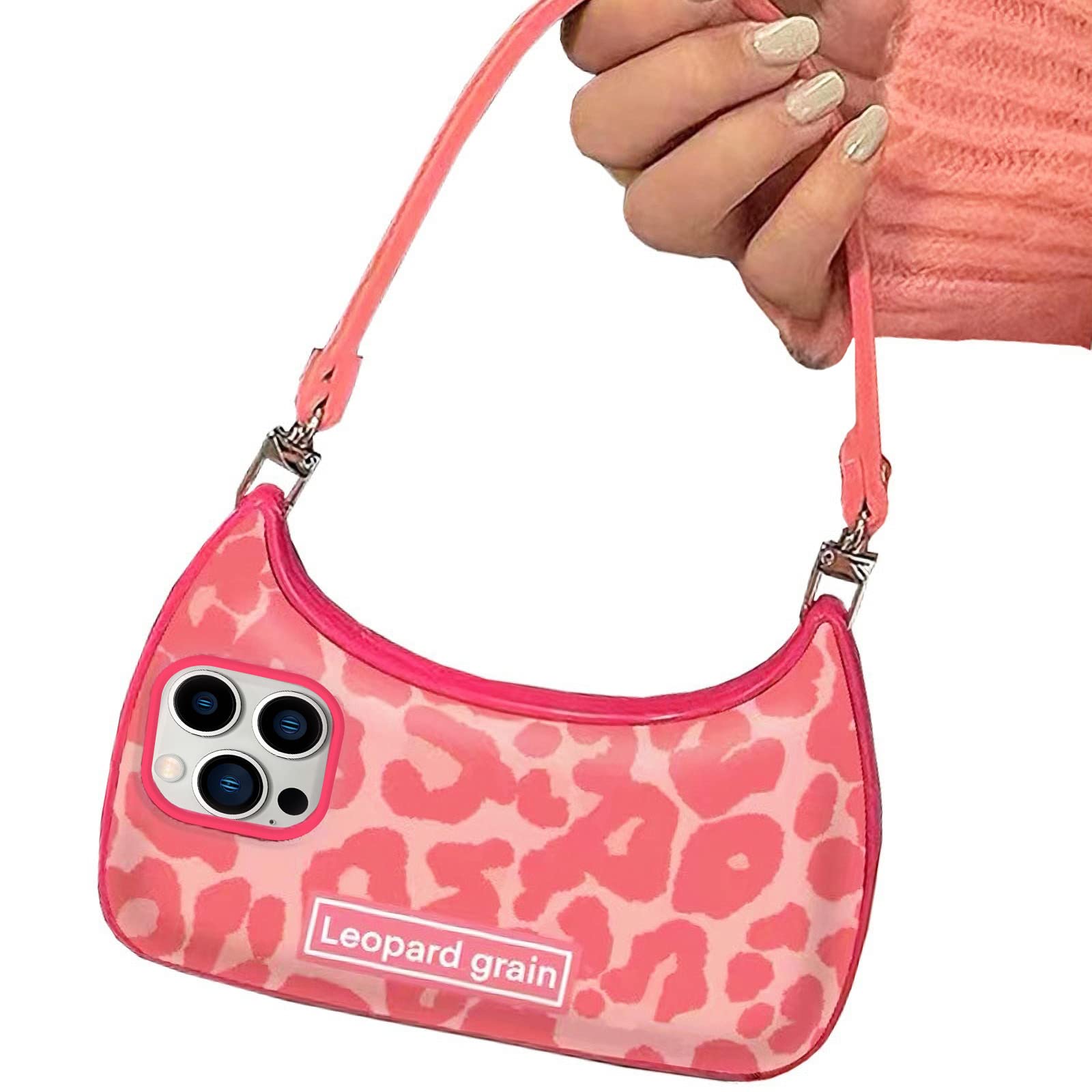 Compatible with iPhone 13 Pro Max Case Cute Aesthetic Pink Leopard Print Wallet-Shaped with Strap Bracelet Chain Shockproof Protective Case for Women Girls