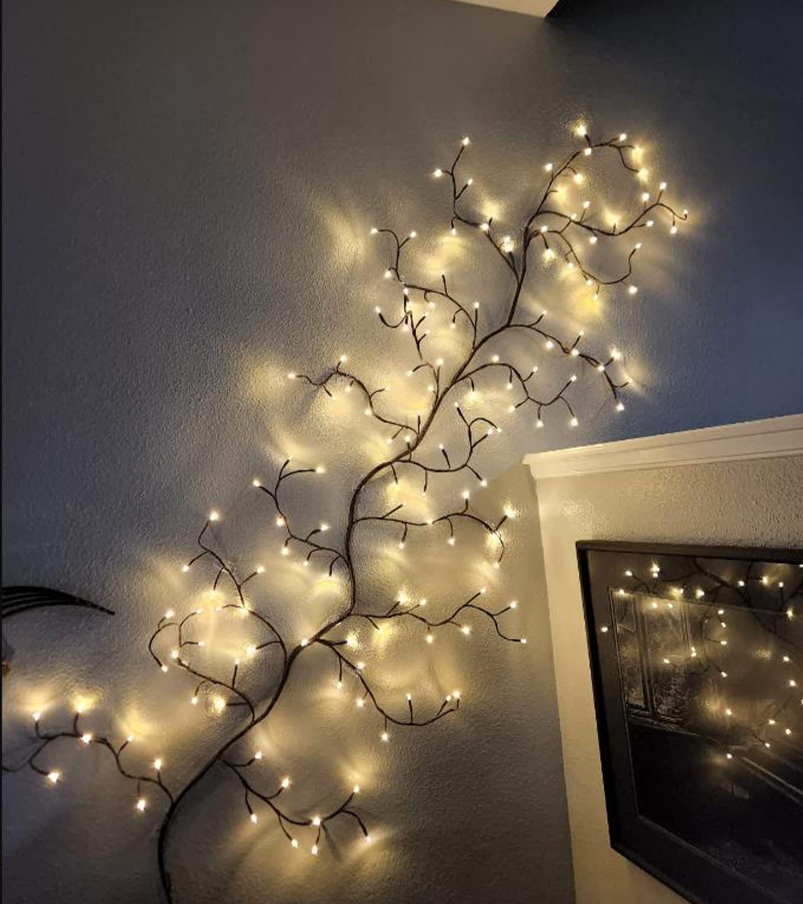 LKGOOD Vines for Room Decor with Remote Control On/Off Timmer Dim,7.5FT Artificial Plants Tree Willow Vine Lights Plug in 144 LEDs for Walls Bedroom,Living Room,Indoor Home Decoration(Brown)