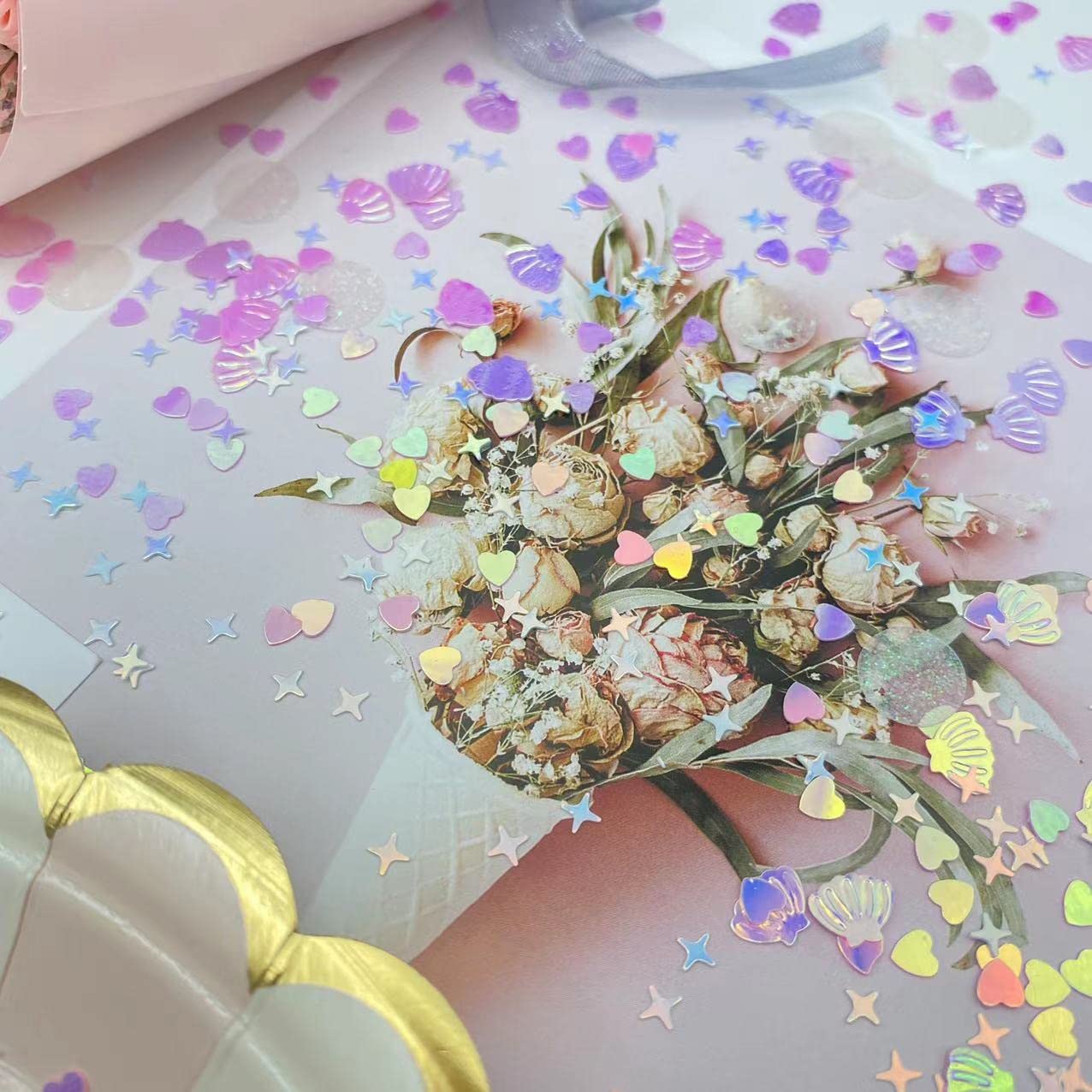 2000 Pieces Mermaid Seashell Party Glitter PVC Table Confetti for Wedding Birthday Party Decoration Celebrations Mermaid confetti,Bridal Shower Valentines Party Decorations (Pink)