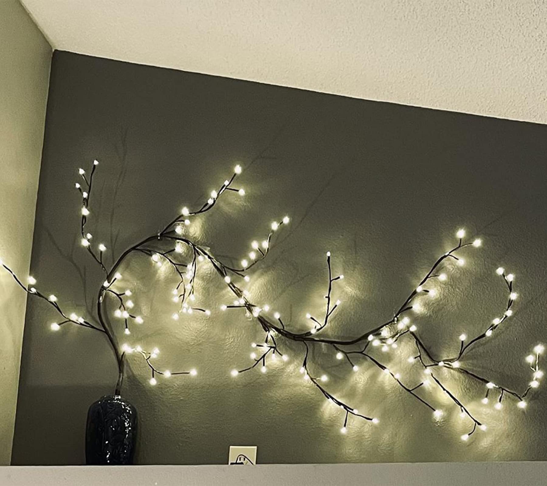 LKGOOD Vines for Room Decor with Remote Control On/Off Timmer Dim,7.5FT Artificial Plants Tree Willow Vine Lights Plug in 144 LEDs for Walls Bedroom,Living Room,Indoor Home Decoration(Brown)