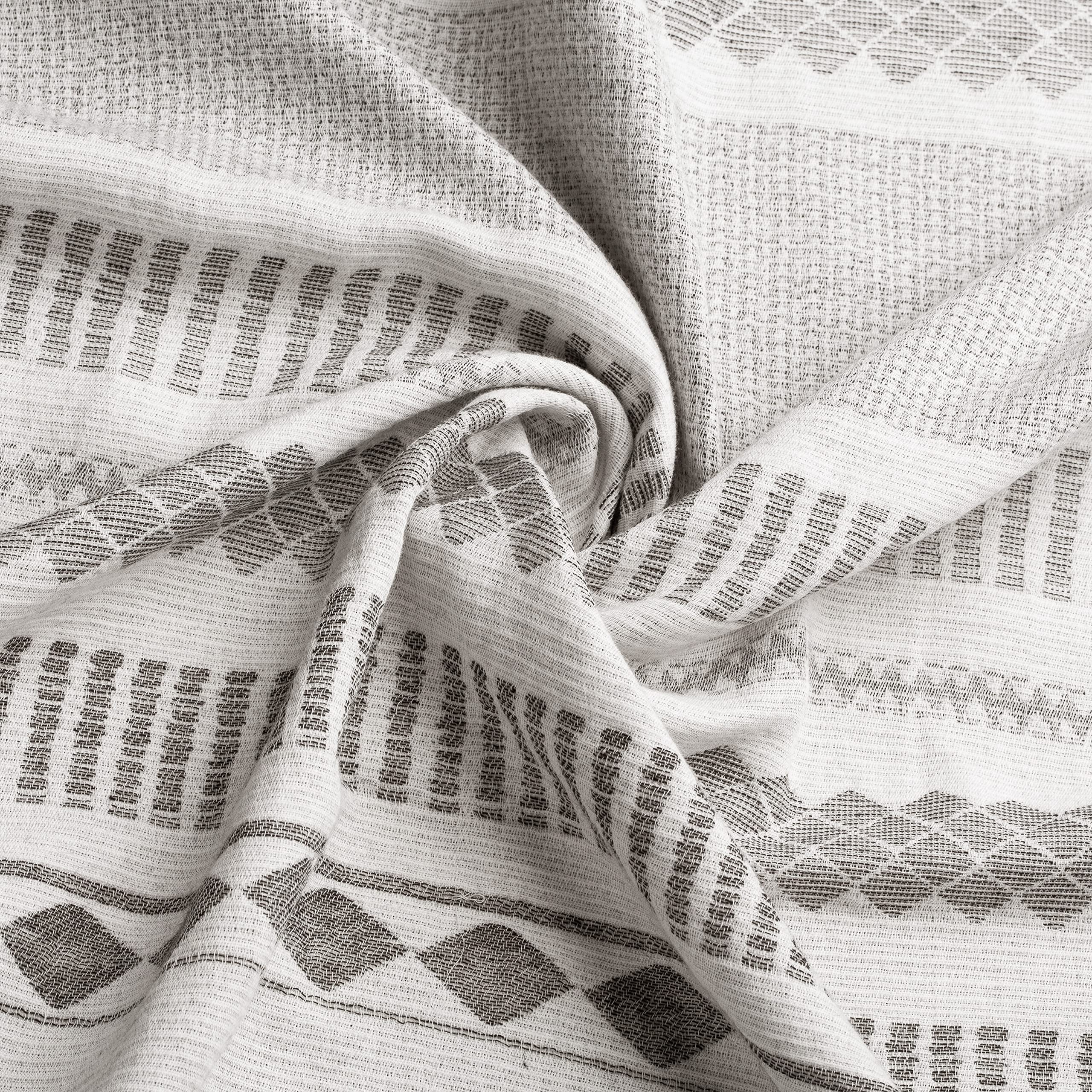 Sweet Jojo Designs Boho Black and Grey Cotton Woven Jacquard Modern Duvet Comforter Cover and Sham 3 pc Full Queen Bed Bedding Set Bedroom Farmhouse Patterned Ivory Bohemian Textured Neutral Geometric