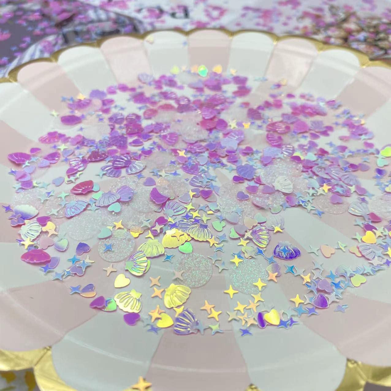 2000 Pieces Mermaid Seashell Party Glitter PVC Table Confetti for Wedding Birthday Party Decoration Celebrations Mermaid confetti,Bridal Shower Valentines Party Decorations (Pink)