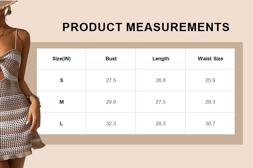 SOLY HUX Womens Bathing Suit Cover Ups Crochet Swimsuits Swimwear Striped Cut Out Summer Beach Cami Dress Brown and White Medium