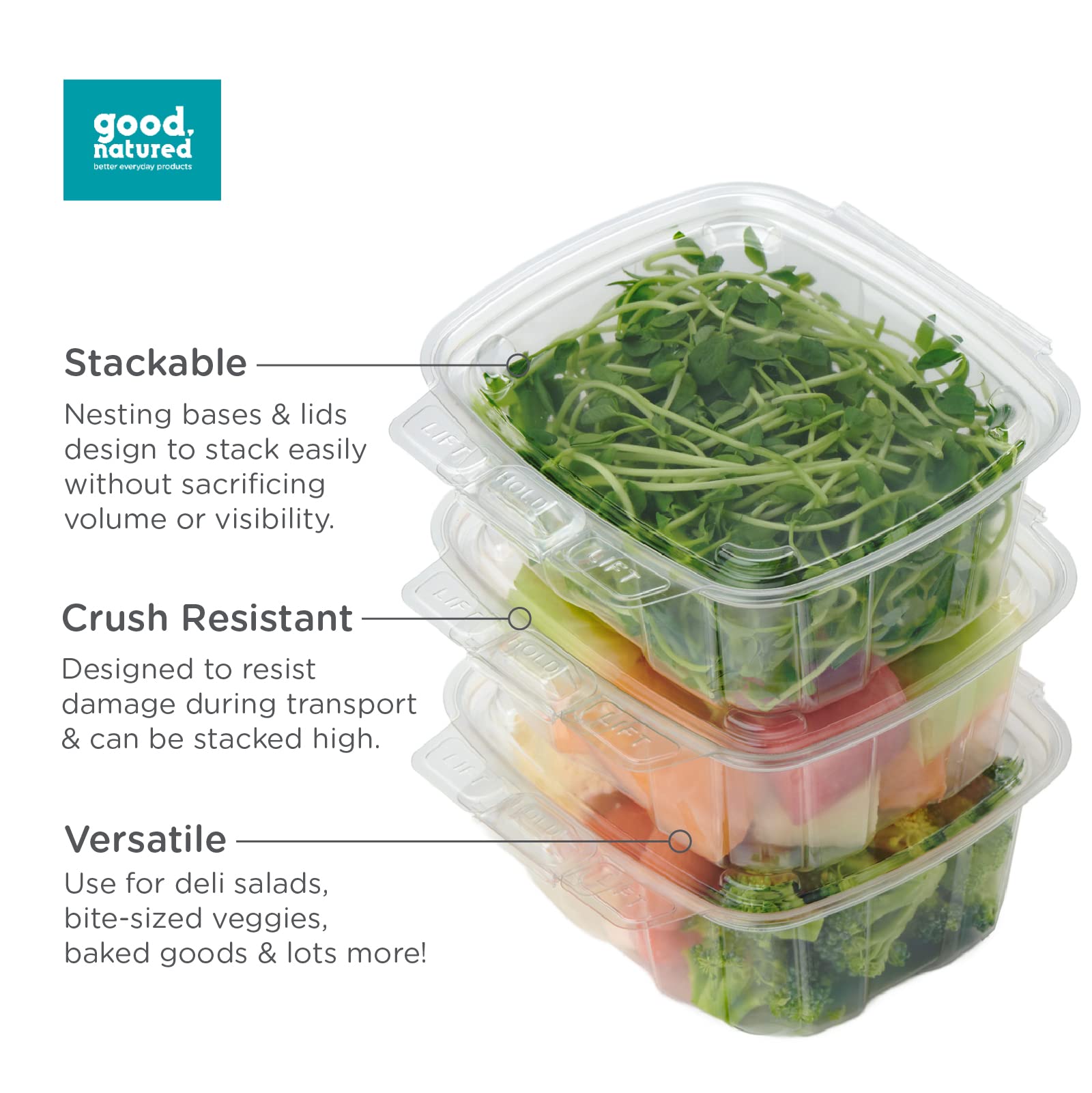 GoodGuard® Pack of 260-16 oz. Multi-Purpose Clamshell Tamper Evident Food Packaging, Crystal Clear - Food Storage Container with Lids