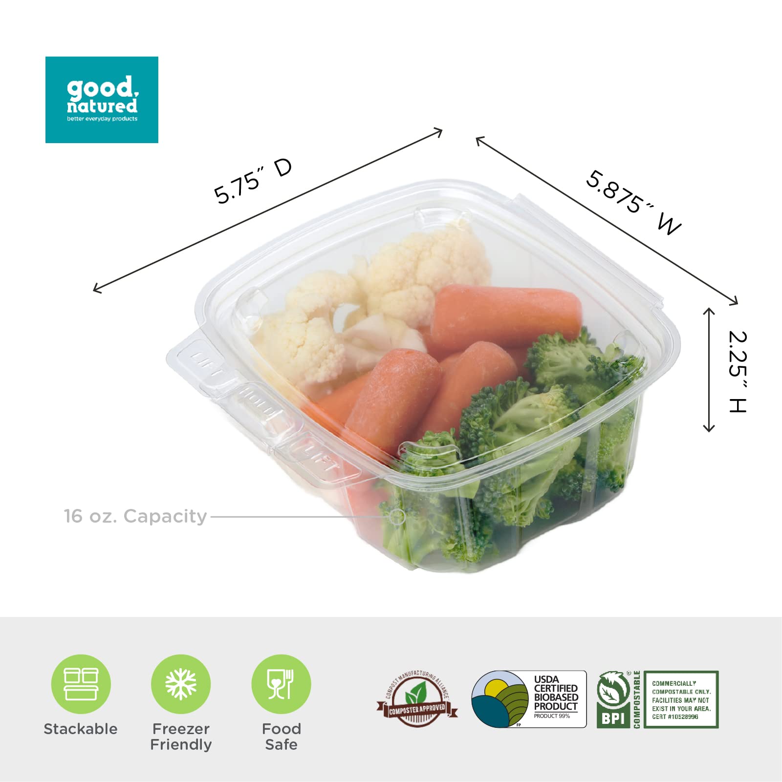 GoodGuard® Pack of 260-16 oz. Multi-Purpose Clamshell Tamper Evident Food Packaging, Crystal Clear - Food Storage Container with Lids