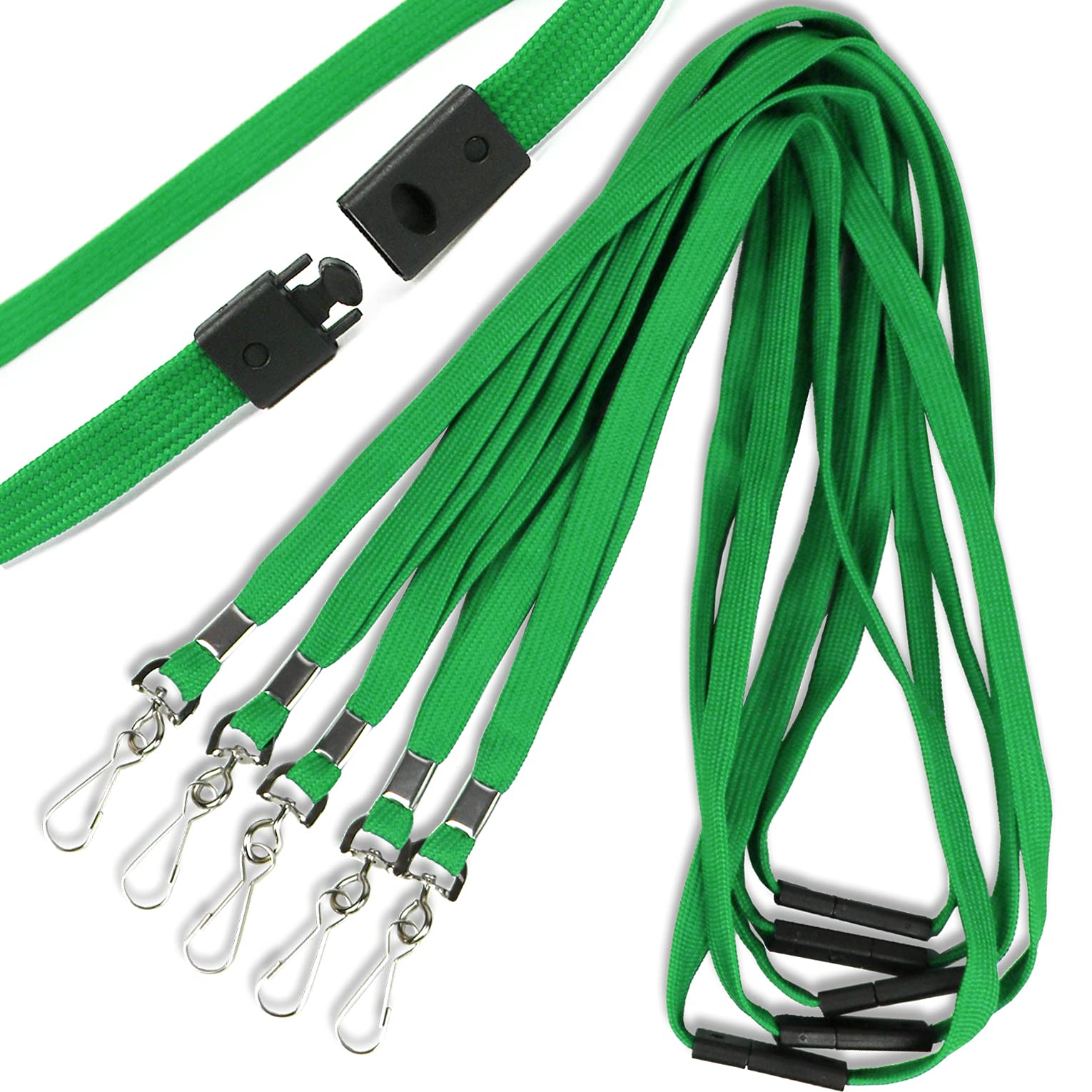 Safety Breakaway Lanyard with J-Hook Flat Lanyards for ID Badges Cruise Lanyard Bulk Preimum Lanyards for Women/Men Business Card NameTag Holder Lanyards Employee Students (Green, Breakaway 100 Pack)