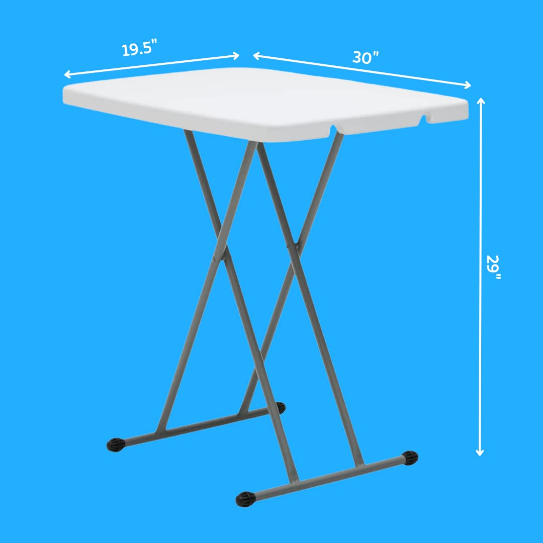 New Home Era 30" Height Adjustable Plastic Folding Tray Table - Portable, Easy Storage, and Perfect for Living Room and Bedroom - White