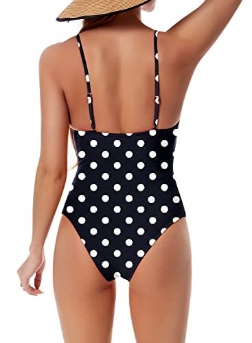 Swimsuit for Women One Piece Vintage Retro V Neck Polka Dot Swimsuit Tummy Control Swimwear Ruched Push Up Bathing Suit S