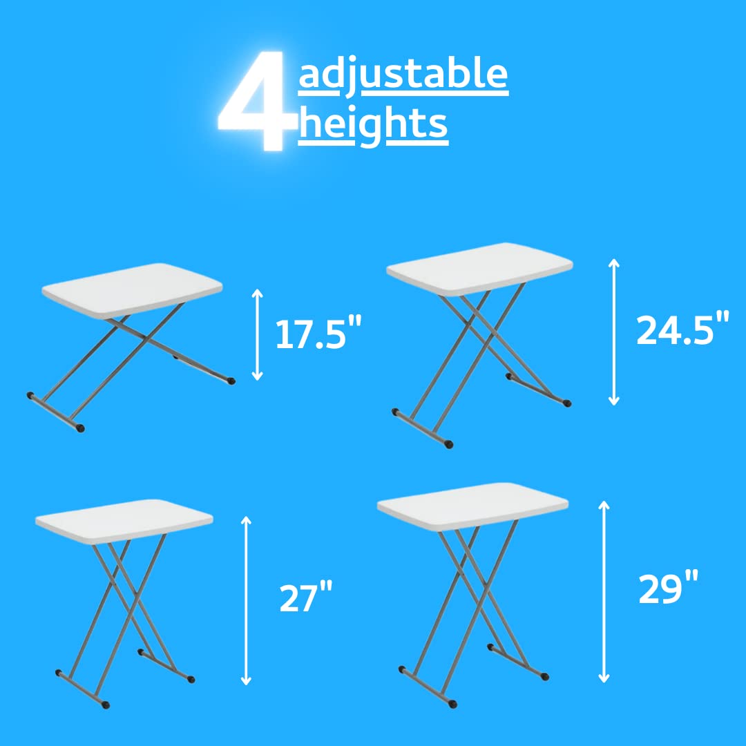 New Home Era 30" Height Adjustable Plastic Folding Tray Table - Portable, Easy Storage, and Perfect for Living Room and Bedroom - White