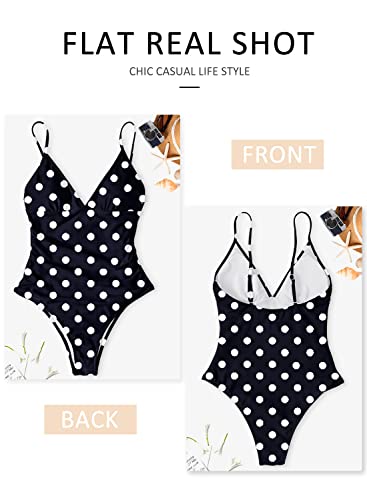 Swimsuit for Women One Piece Vintage Retro V Neck Polka Dot Swimsuit Tummy Control Swimwear Ruched Push Up Bathing Suit S